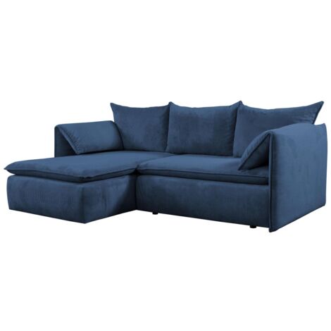 Sofá cama rinconera de terciopelo de canalé azul marino TEODORA de ...