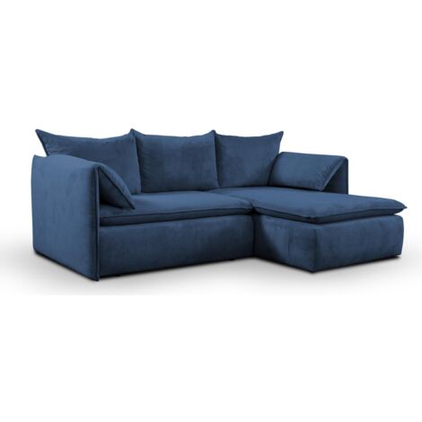 Sofá cama rinconera de terciopelo de canalé azul marino TEODORA de ...