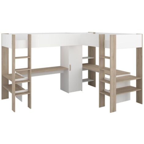 Litera en forma de L 2 x 90 x 200 cm - Con almacenamiento y escritorios ...