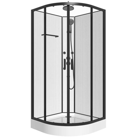 Cabina de ducha hidromasaje de fibra de bambú - Negro mate - Largo 80 x ...