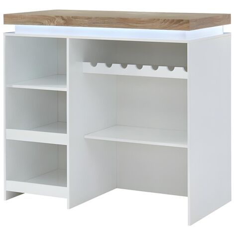 Mobile da bar a LED in MDF laccato bianco Bianco e Rovere - HALO II