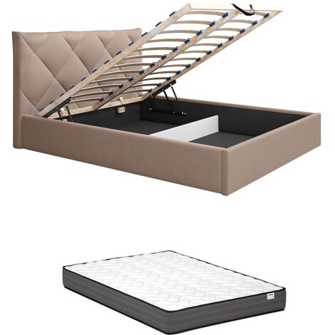 Letto con contenitore 160 x 200 cm Velluto Beige + Materasso - STARI di ...