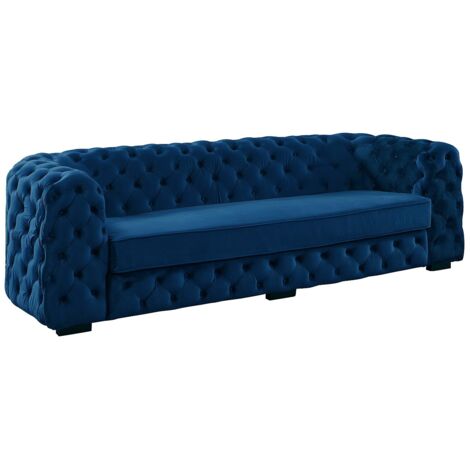 Divano 3 posti Chesterfield in velluto blu notte - STANLEY