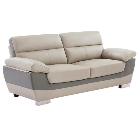 Divano 3 posti in pelle Bicolore antracite e grigio - FRANCESCA