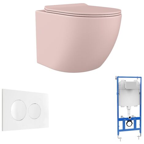 Pacchetto WC sospeso con telaio e piastra di attivazione Rosa opaco ...