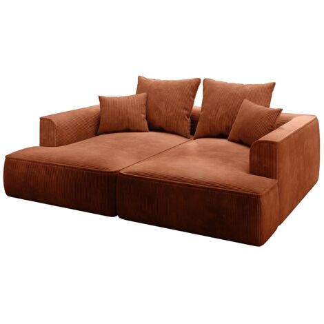 Divano 3 posti seduta comoda e profonda in velluto a coste Terracotta ...