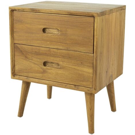 Comodino 2 cassetti Legno di Mindi Naturale - PONIDA