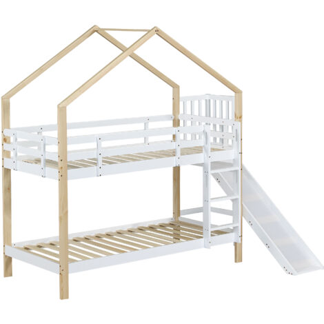 Lit superposé 90x200cm gain de place blanc bois enfant toboggan ...
