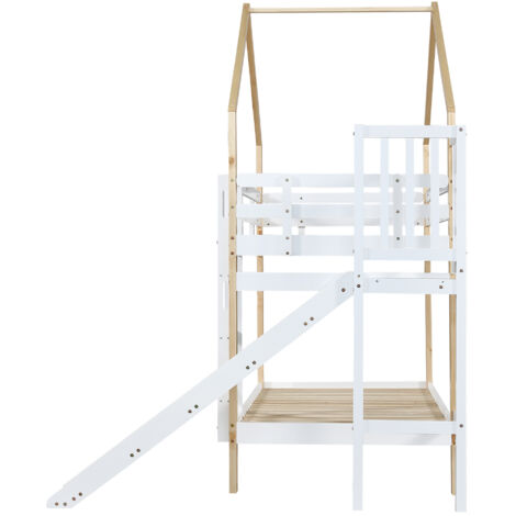 Lit superposé 90x200cm gain de place blanc bois enfant toboggan ...