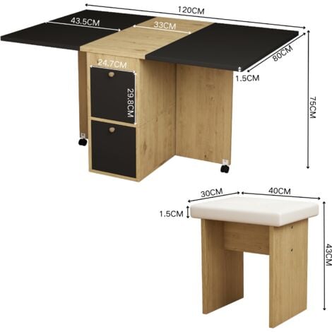 Ensemble table et chaises, 1 table à manger 120 x 80 x 75 cm + 4 ...