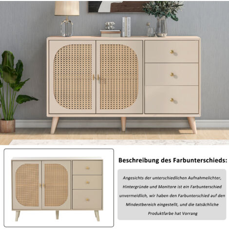 Buffet meuble de rangement blanc cassé en rotin de 120 cm de large ...