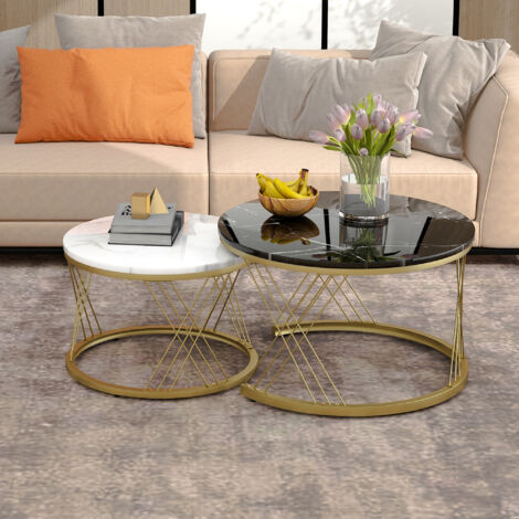 Table gigogne ronde effet marbre noir et structure métal loft de 2 ...