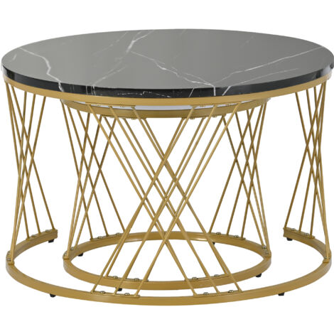 Table gigogne ronde effet marbre noir et structure métal loft de 2 ...