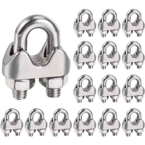 Stainless Steel Cable Clamp 6mm, 16 Pieces Steel Cable Clamps Fasteners ...