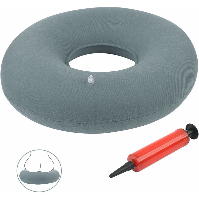 Inflatable Hemorrhoid Cushion Orthopedic Seat Hemorrhoid Seat Ring Decubitus Seat Ring with Pump Donut with Seat Cushion 1 Piece Gray