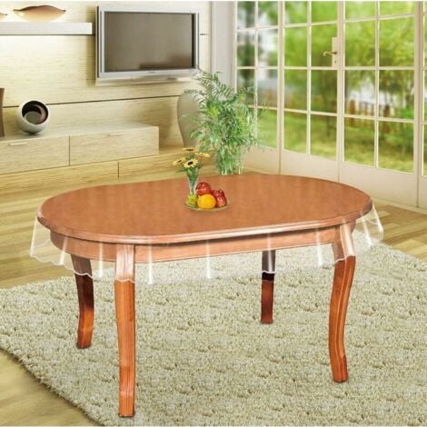 Clear Vinyl Tablecloth Protector Oval Kitchen Waterproof Clear Plastic Oval Tablecloth