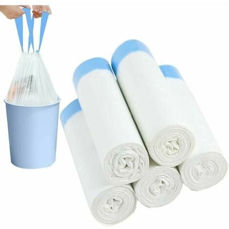 Garbage Bags 10L 15L Trash Bags with Handle White Drawstring Garbage Bags Drawstring Trash Bags 75 Pack New Hardware for Kitchen Living Room Office