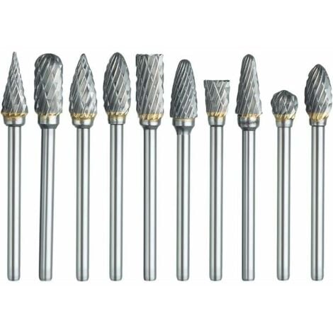 Rotary Burr Set, 10pcs Double Cut Carbide Carving Bits with 1/8 Shank ...