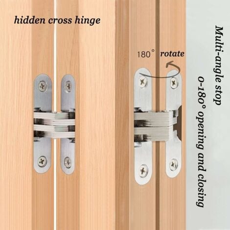 6pcs Folding Hidden Hinge Cross Hinges Invisible Hinge Catch Arched Cabinet Hinges Furniture Door Corner Folded Steel Easy Installation for Furniture
