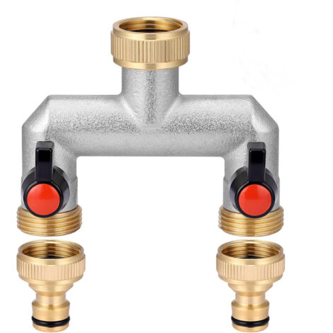 2-way double outlet tap made of brass, for 2 devices/garden hoses, 3/4 ...