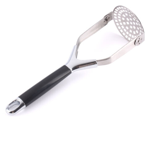 Heavy Duty Professional Manual Potato Masher Stainless Steel Potato Masher Potato and Fruit Masher Long Handle Black