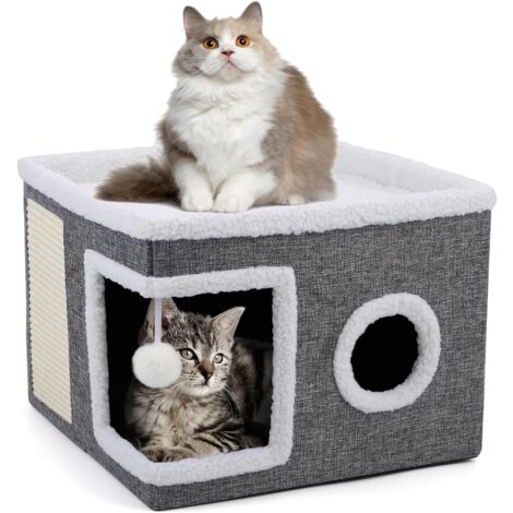 Foldable Cat House, Indoor Large Cats, 43 D x 43 W x 32 H cm, Large Cat ...