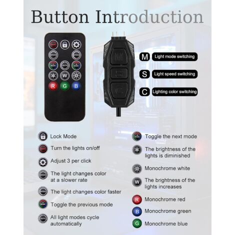 5V 3 Pin RGB Controller with 14 Keys Remote Control RGB Lighting Mode ...