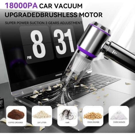 Handstaubsauger, 18000Pa 3 in 1 Leistungsstarker kabelloser Autostaubsauger, 3 Geschwindigkeiten ...
