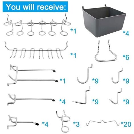GABRIELLE Pegboard Hooks, Tool Holder with Containers, Dowel Locks, for ...