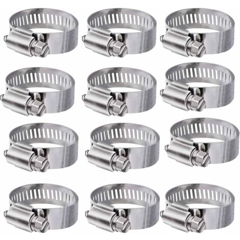 GABRIELLE 12pcs 304 Stainless Steel Hose Clamps Adjustable Clamp Hose Clips Fastener for Family Water Pipes Gas Tanks Car Pipes 16 25mm