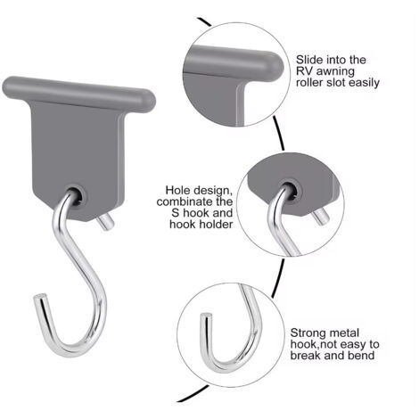 Awning Hook, 20 Pairs Easy to Install S-Shaped Awning Accessories, RV Awning Hook for Indoor ...