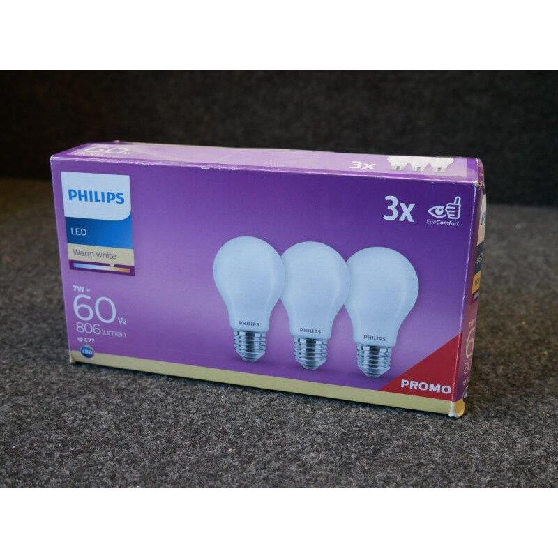 Pack de 3 ampoules LED 7W format A60 culot E27 (equivalent 60W) 2700K 806lm 230V non-dimmable ...