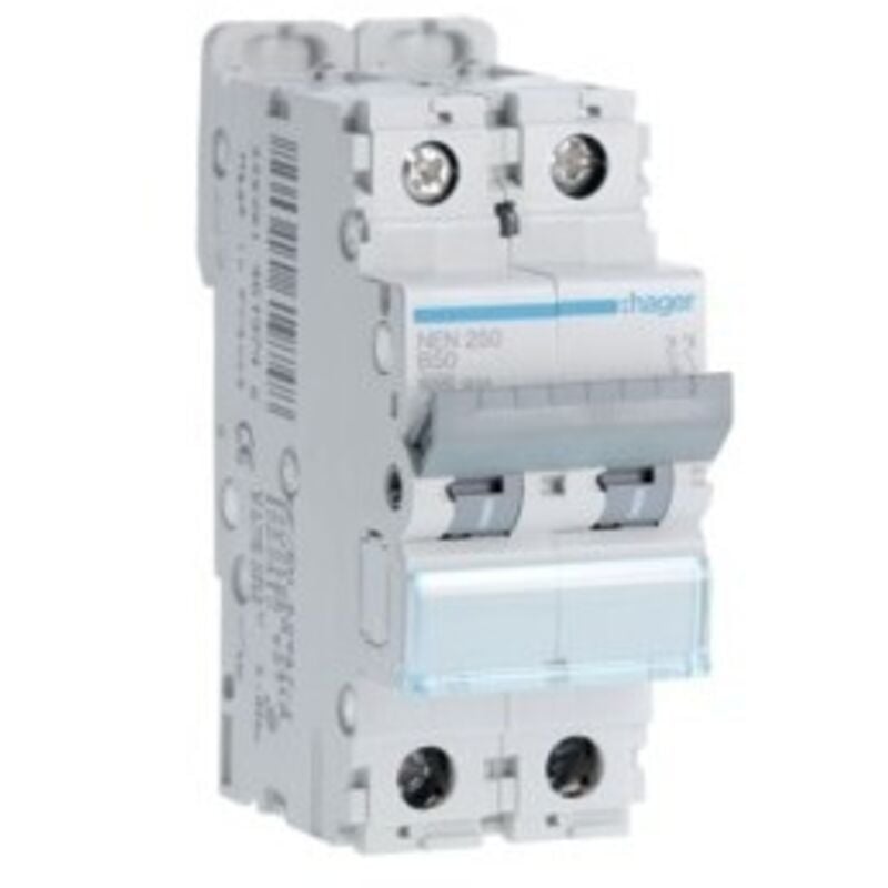 Disjoncteur 50A 2P courbe B 2 modules 6-10kA bornes à vis pour pose sur rail DIN modulaire HAGER