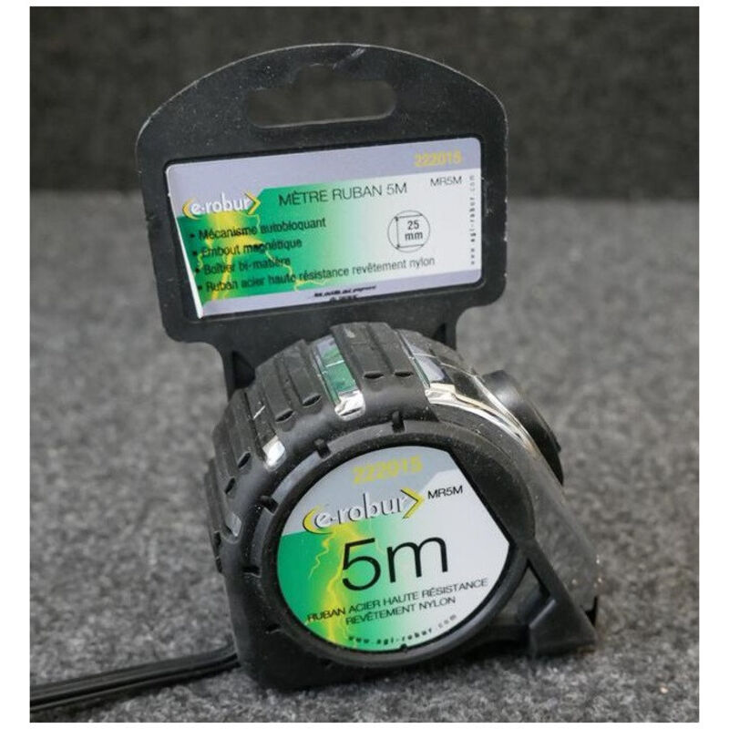 Mètre ruban longueur 5m acier revêtu de nylon autobloquant embout ...