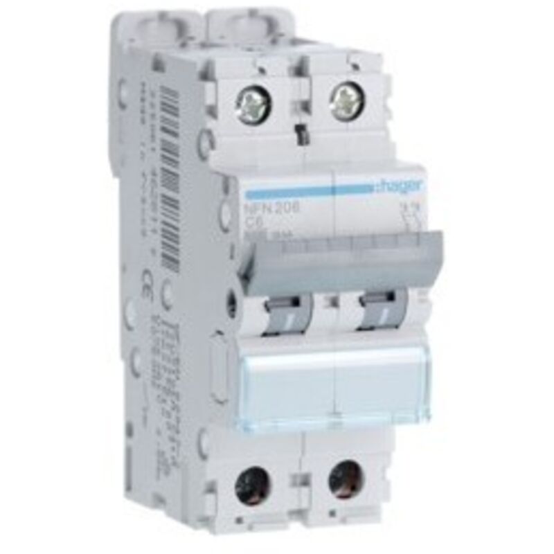 Disjoncteur 6A 2P courbe C 6kA 2 modules GROUPE HAGER NFN206