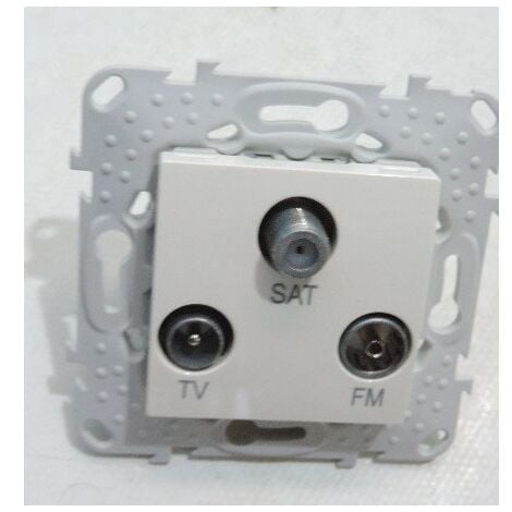 Prise TV FM SAT blanche 1 entrée 3 sorties avec support sans plaque ...
