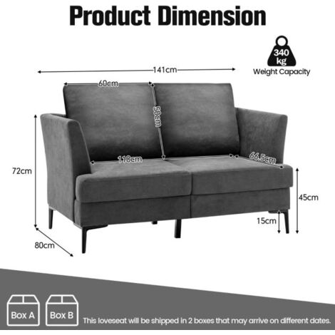 Sofá recto moderno de 2 plazas - 2 cojines desenfundables - l 141 x p 80 x h 72 cm en tejido de ...