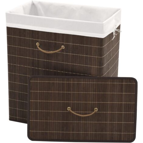 Cesto para la ropa rectangular 40 x 30 x 60 cm bambú marrón oscuro