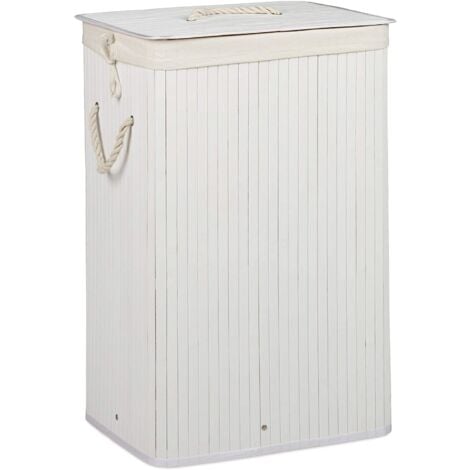 Cesto para la ropa rectangular con bolsa de algodón 65,5 cm bambú blanco