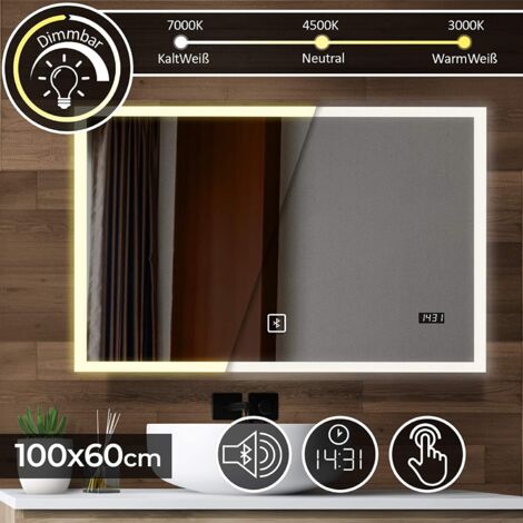 Espejo de baño Reloj digital de pared táctil LED 2 en 1 Iluminación ...