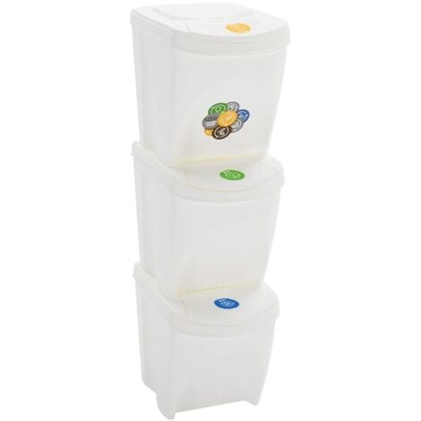 Contenedores de basura apilables 3 piezas blanco 75 litros ...
