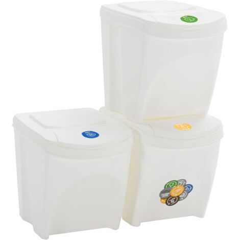 Contenedores de basura apilables 3 piezas blanco 75 litros ...