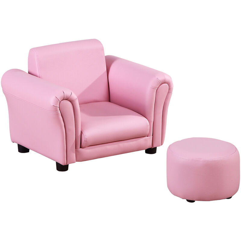 HOMCOM Kids Sofa Set Toddler Chair Children Couch Seating Armchair w Footstool Pink