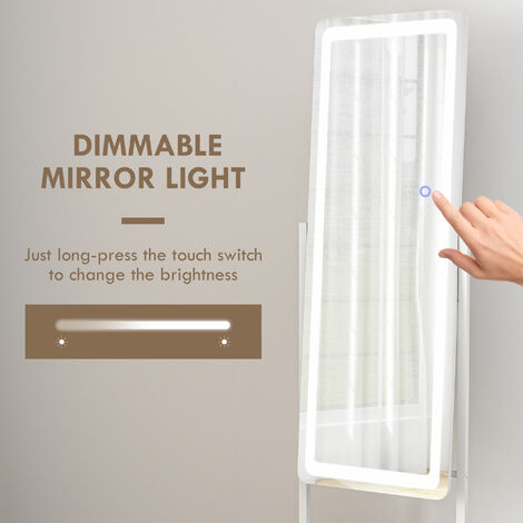 HOMCOM LED Lighted Full Length Mirror, Floor Standing Mirror with ...