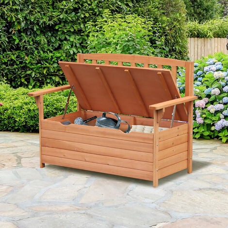 Outsunny Garden Storage Bench, 2 Seater Fir Wood Outdoor Bench, Natural