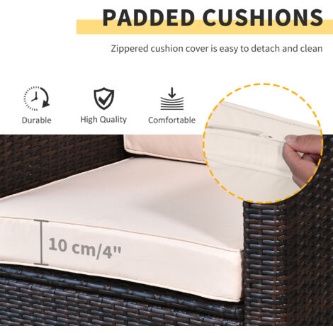 Outsunny 3Pcs Patio 2 Seater Rattan Sofa Garden Furniture Set w ...