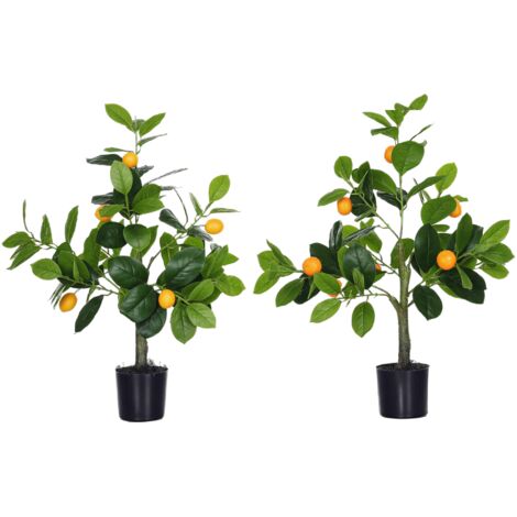 HOMCOM Set of 2 Potted Artificial Plants, Indoor Tabletop Fruit Trees, 60cm