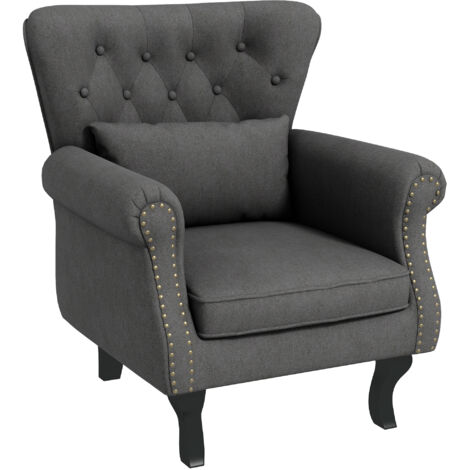 HOMCOM Wingback Armchair, Chesterfield-style Accent Chair, Dark Grey