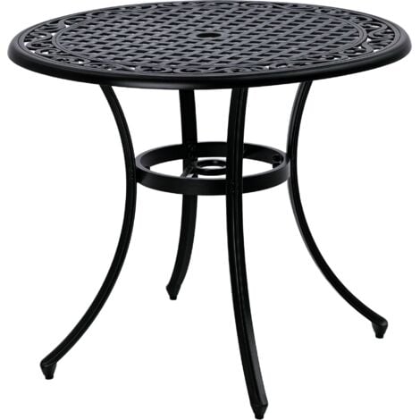 Outsunny Garden Table with Parasol Hole for 2-4, Cast Aluminium Frame ...