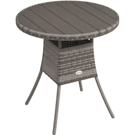 Outsunny Outdoor PE Rattan Dining Table w/ Wood-plastic Composite Top, Grey